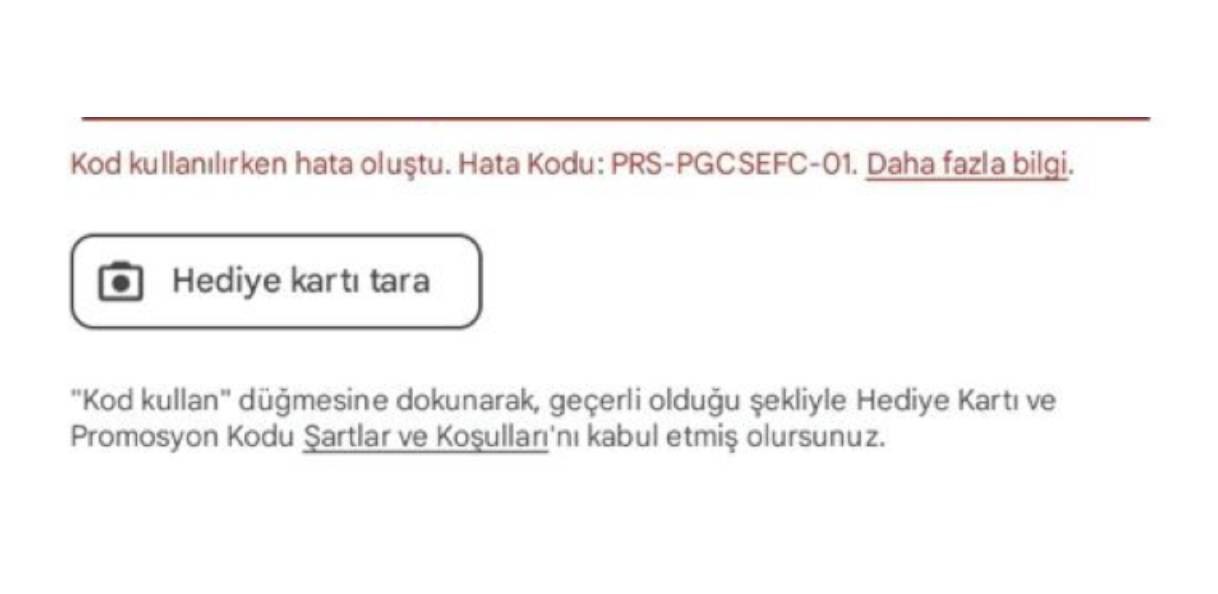 ByNoGame Helpdesk - Google Play Kodumu kullanırken “prs-pgcsefc-001” hatası alıyorum.