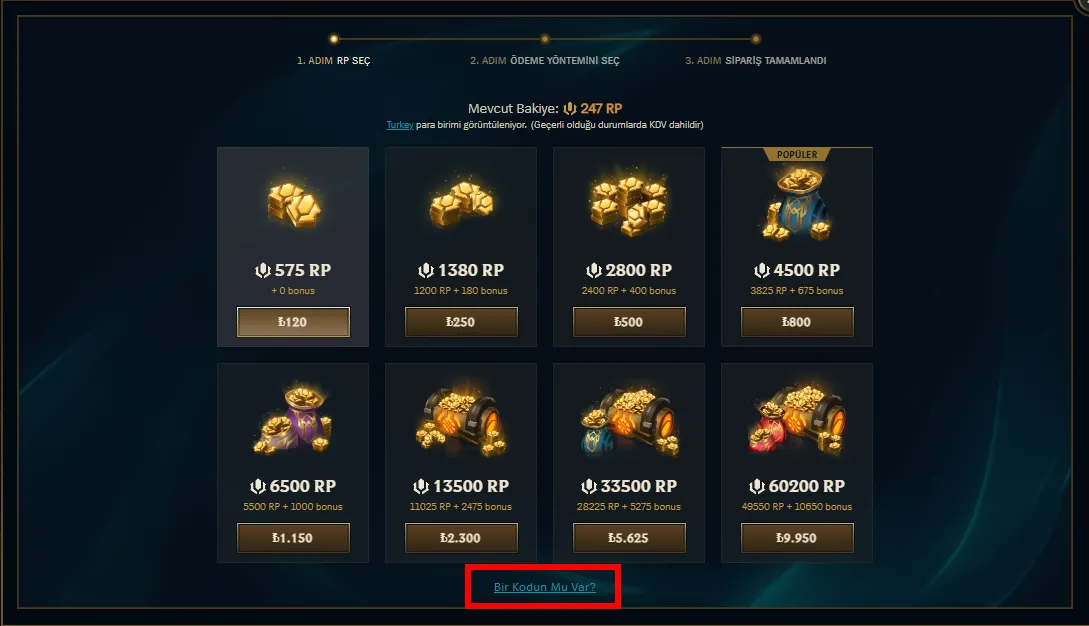 LOL Türkiye RP Satın Al - ByNoGame